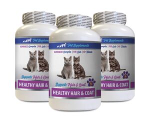 dry skin care for cats - best healthy hair and coat supplement for cats - advanced complex - nail health - cat vitamin b supplement - 3 bottles (180 tablets)