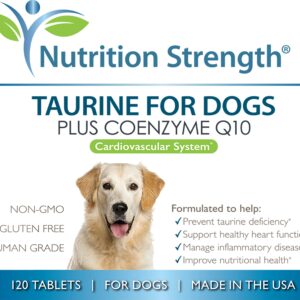 Nutrition Strength Taurine for Dogs, Support for a Healthy Heart Function, Resist Inflammatory Diseases, with Coenzyme Q10 to Help Manage Heart Failure and DCM in Dogs, 120 Chewable Tablets