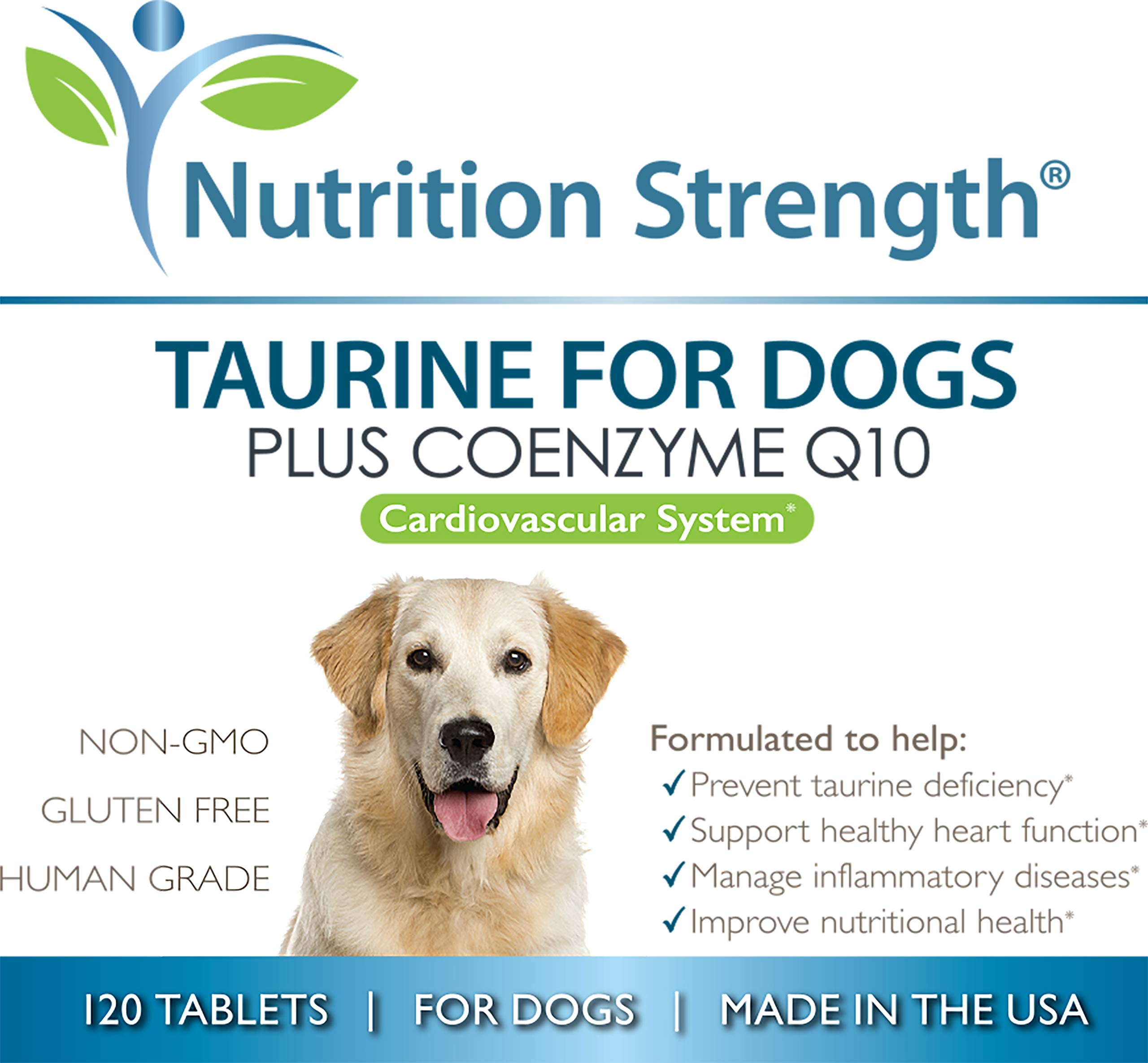 Nutrition Strength Taurine for Dogs, Support for a Healthy Heart Function, Resist Inflammatory Diseases, with Coenzyme Q10 to Help Manage Heart Failure and DCM in Dogs, 120 Chewable Tablets