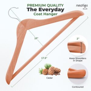 Neaties Premium Red Cedar Hangers for Closet Wide 2" Thick Cedarwood Hangers with Flat Bar - Cedar Pant Bar Cedar Jacket Hangers Cedar Suit Hangers Wooden Hangers Cedar Coat Hangers (4 Pack)