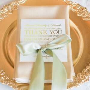 Bliss Collections Wedding Reception Thank You Cards, Pack of 50 REAL GOLD Foil Cards, Great Addition to Your Table Centerpiece, Place Setting, Wedding Decorations, Each Card is 5x5, Made in the USA