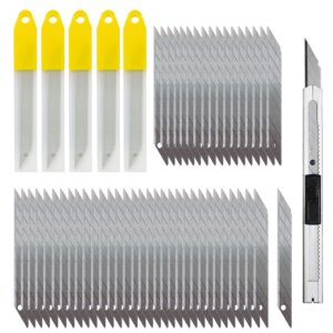 9mm utility knife blades replacement, 50 pcs snap-off blades with a retractable utility knife, carbon steel blades for vinyl knife, box cutter, craft knife, use in office, home, arts, crafts