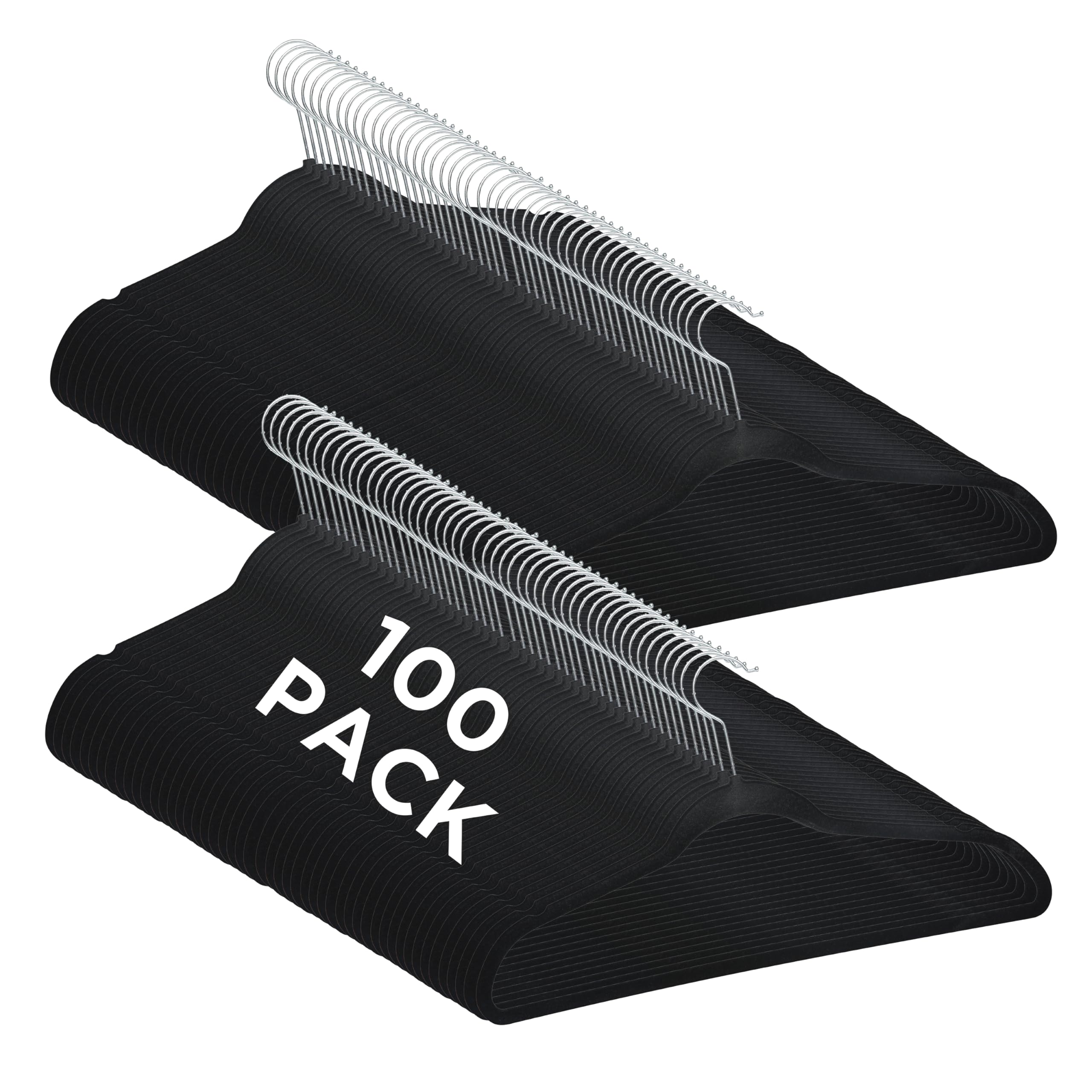 Simplify Slim Velvet Clothes Hangers | 100 Pack | Non-Slip | Shirts | Suit | Pants | Dresses | Garments | Closet Storage & Organization | Durable | Black