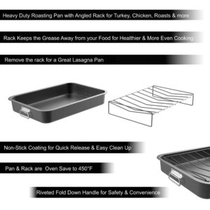 Roasting Pan with Angled Rack-Nonstick Oven Roaster and Removable Tray-Drain Fat and Grease for Healthier Cooking-Kitchen Cookware by Classic Cuisine