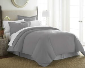 pointehaven 525 thread count 100% long staple full/queen steel grey cotton sateen super soft oversized 3 pc duvet set with tie-backs