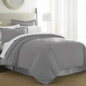 Pointehaven 525 Thread Count 100% Long Staple Full/Queen Steel Grey Cotton Sateen Super Soft Oversized 3 pc Duvet Set with Tie-Backs