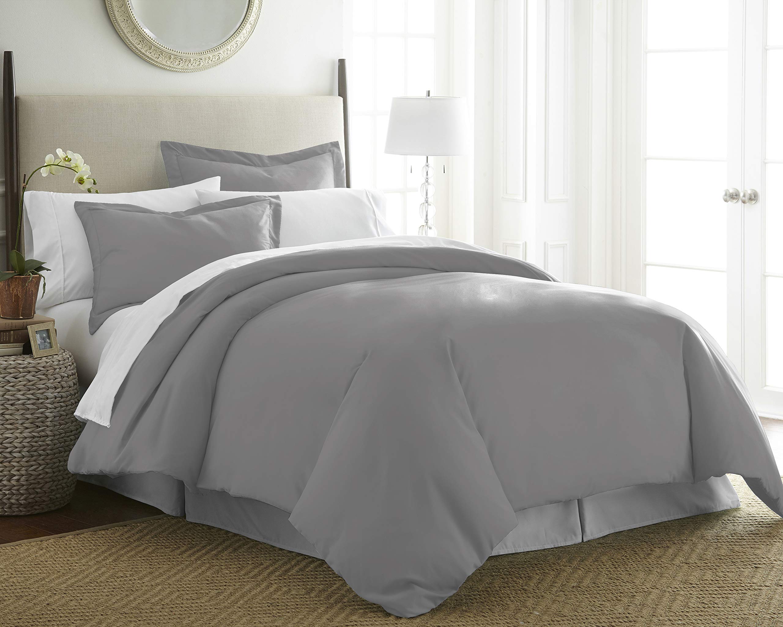 Pointehaven 525 Thread Count 100% Long Staple Full/Queen Steel Grey Cotton Sateen Super Soft Oversized 3 pc Duvet Set with Tie-Backs