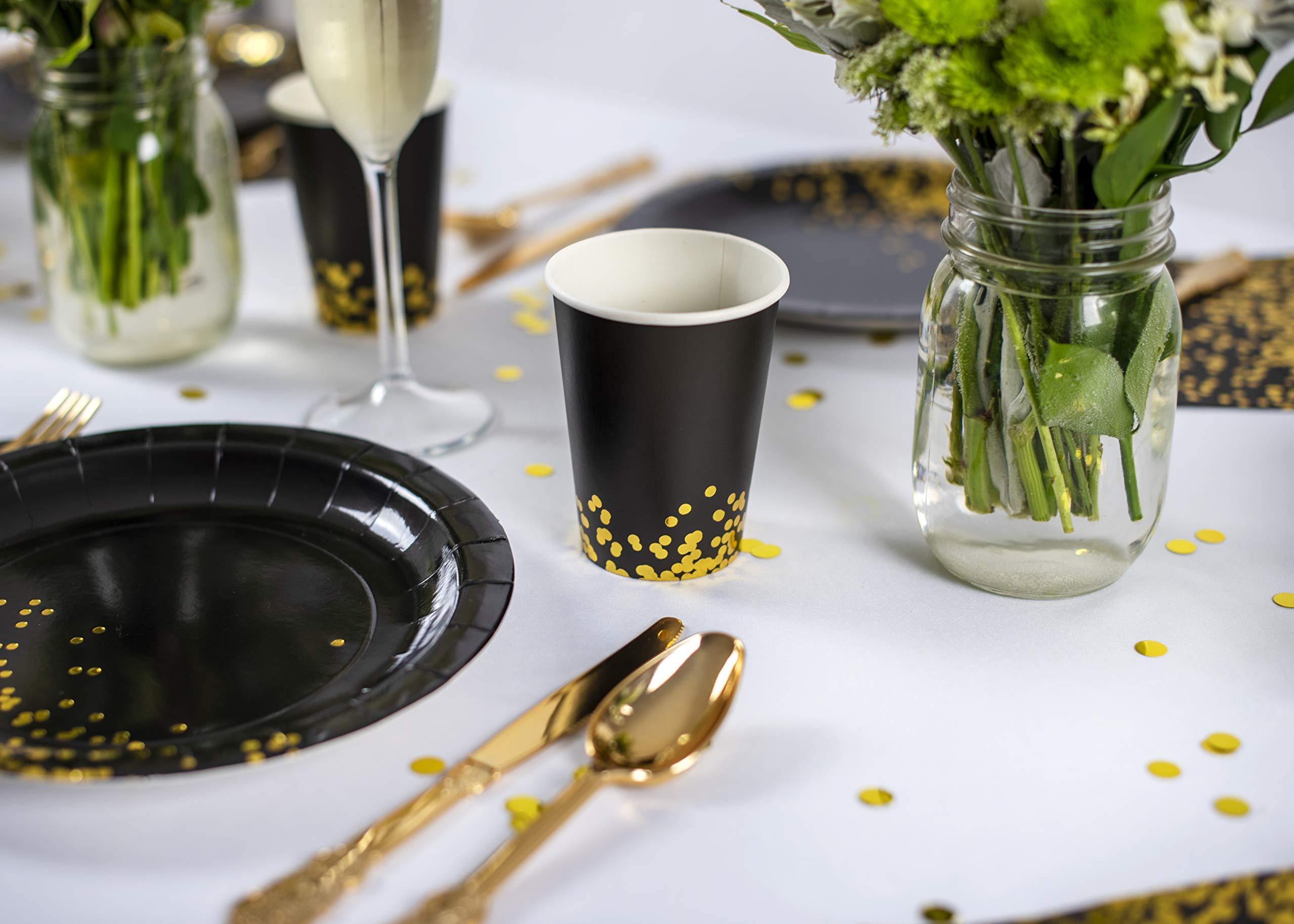 Party Chic Black and Gold Party Supplies Disposable Napkins Gold Dot Confetti Paper Napkins for Birthday Anniversary New Years Graduation Wedding Christmas 3-Ply 50 Pack