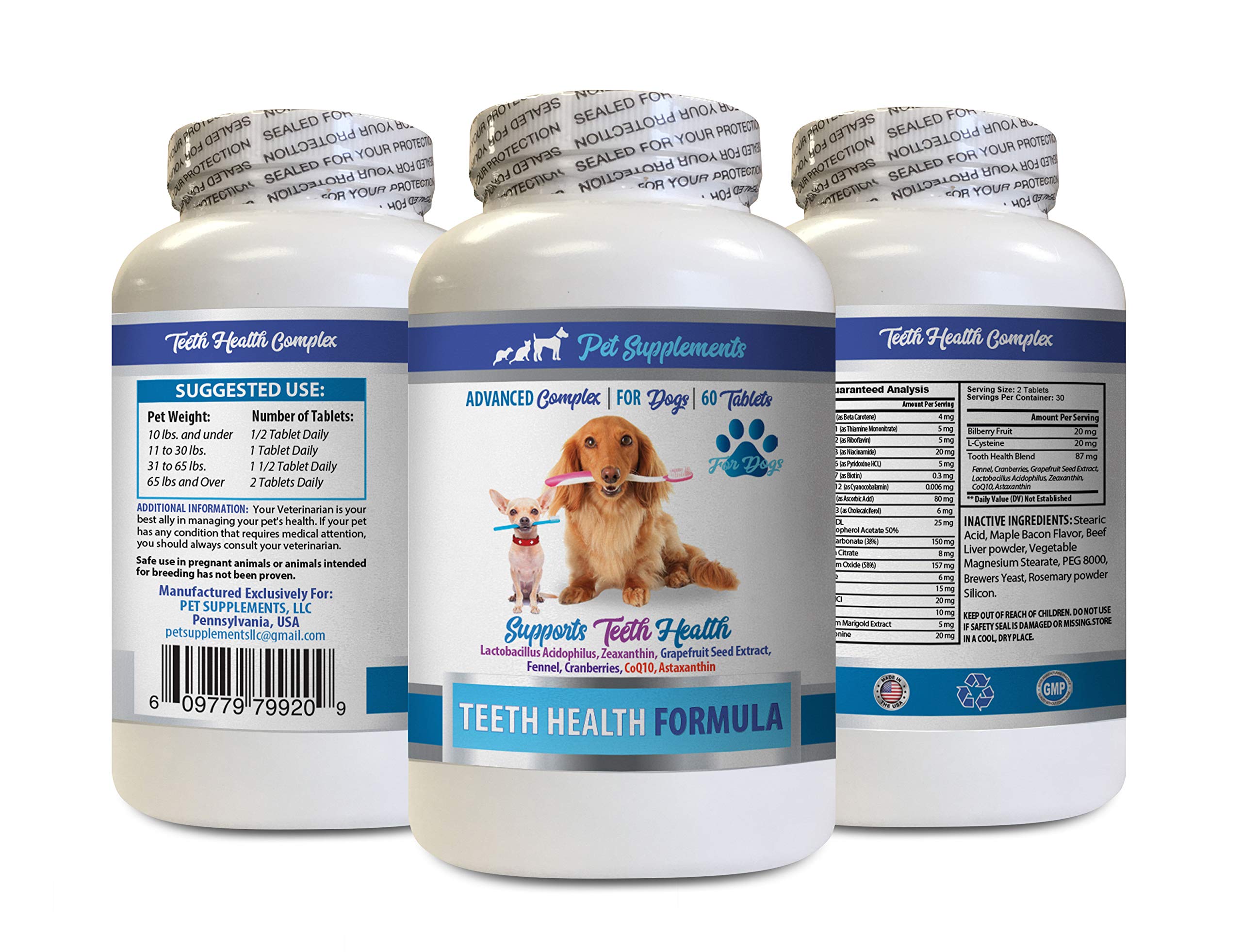 Dog Bad Breath Treats - Dog Teeth Health Formula - Advanced Support Complex - Overall Health - Dog Vitamin c - 1 Bottle (60 Tablets)