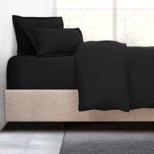 nestl duvet cover with fitted sheet 4 piece set - soft double brushed microfiber hotel collection - comforter cover with button closure, fitted sheet, 2 pillow shams, queen - black