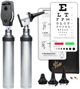 zyrev combo otoscope oph set - multi-function otoscope/opthalmoscope for ear & eye examination with portable carry case, sight chart & replacement tips (1st edition)