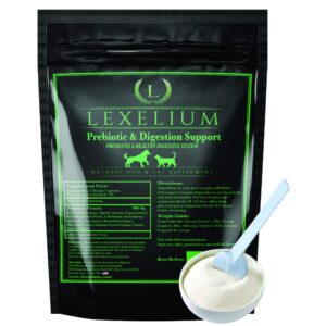 lexelium cat & dog prebiotic digestion supplement - helps with sensitive stomach & chronic diarrhea – contains valuable digestive enzymes, fiber & prebiotics - 200g