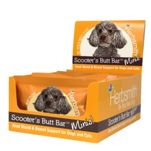 herbsmith scooter’s butt bars - anal gland and bowel support with pumpkin fiber for dogs- digestive aid for dogs - dog fiber bars - case of 8 mini bars