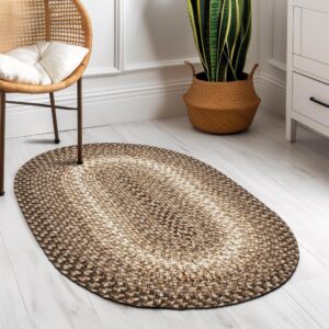 super area rugs braided rugs 2x3 farmhouse kitchen rug - ridgewood braided rug for living room - reversible - indoor/outdoor - made in usa - brown velvet/beige, 2' x 3' oval