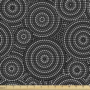 ambesonne black and white fabric by the yard, concentric dotted circles inspired from australian aborginial art, decorative fabric for upholstery and home accents, 3 yards, white and black