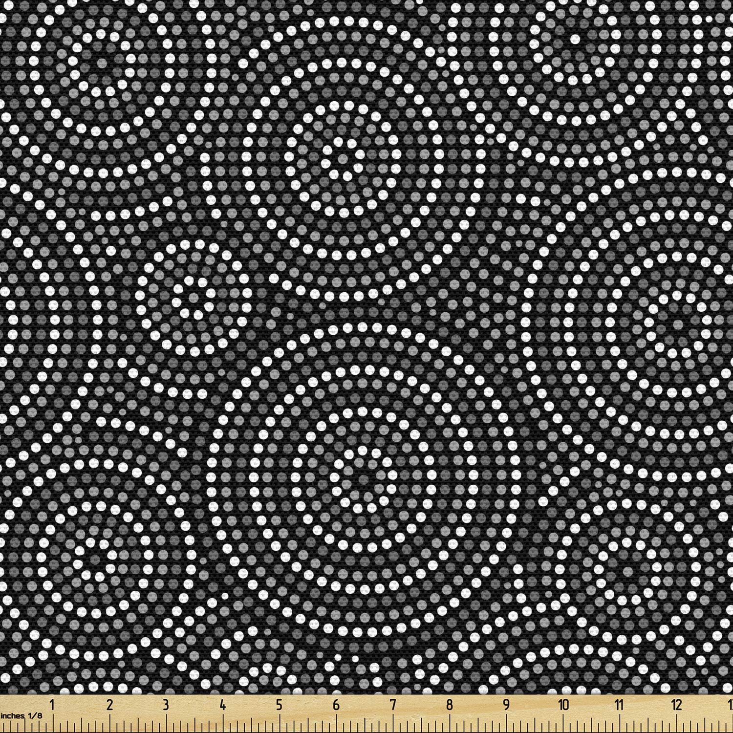 Ambesonne Black and White Fabric by The Yard, Concentric Dotted Circles Inspired from Australian Aborginial Art, Decorative Fabric for Upholstery and Home Accents, 3 Yards, White and Black