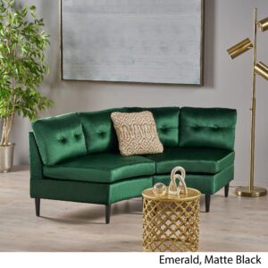 Christopher Knight Home Julian Nora Glam Velvet Modular 2 Seater Sectional, Emerald, Matte Black