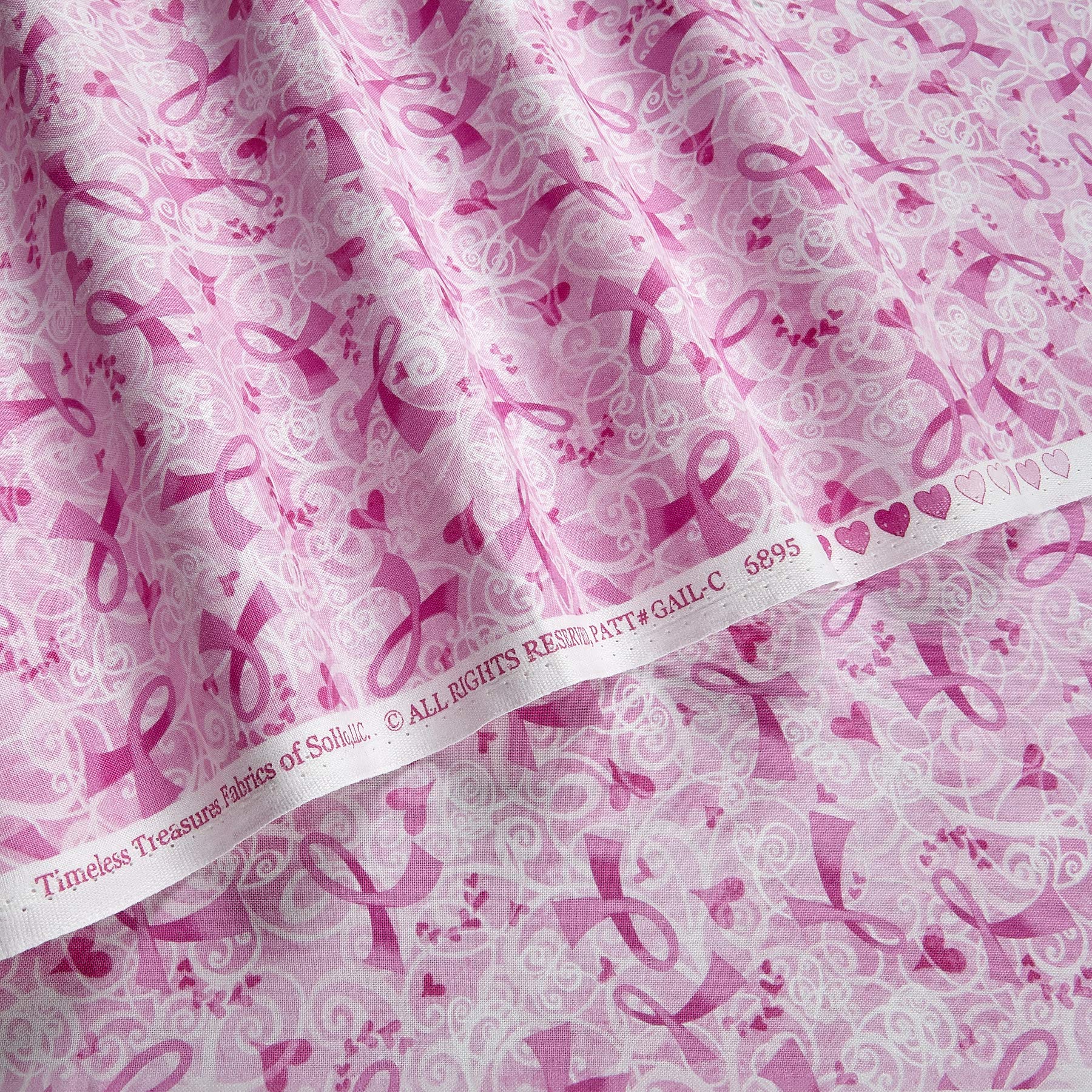 Timeless Treasures Pink Ribbon Breast Cancer Ribbon Pink, Fabric by the Yard