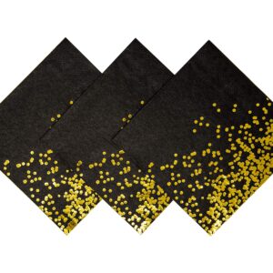 Party Chic Black and Gold Party Supplies Disposable Napkins Gold Dot Confetti Paper Napkins for Birthday Anniversary New Years Graduation Wedding Christmas 3-Ply 50 Pack