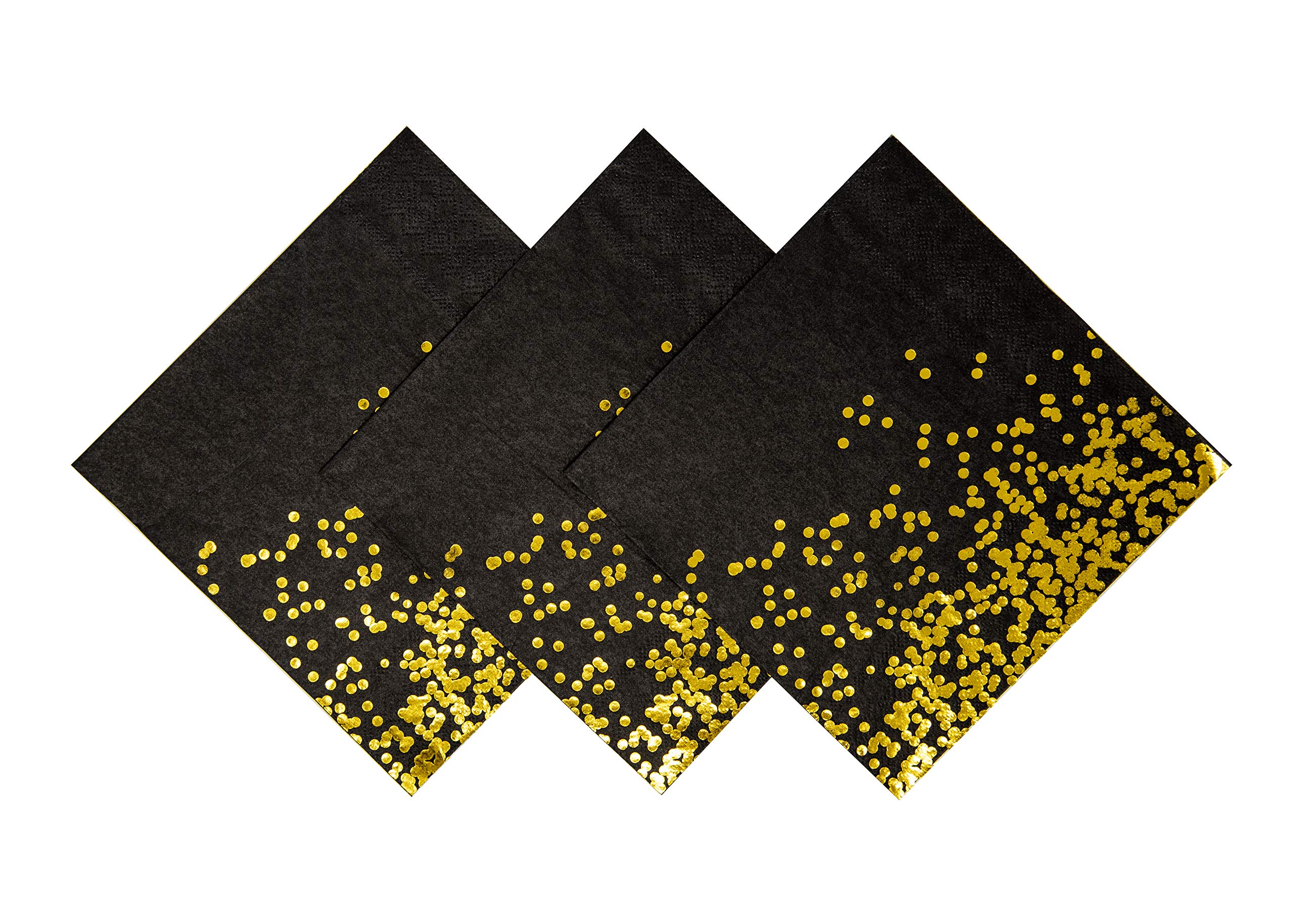 Party Chic Black and Gold Party Supplies Disposable Napkins Gold Dot Confetti Paper Napkins for Birthday Anniversary New Years Graduation Wedding Christmas 3-Ply 50 Pack