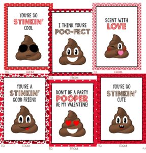 silly goose gifts poop emoji funny themed valentine day classroom sharing card set (24 included) class exchange kids valentine's pack