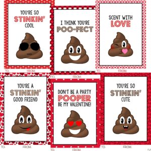 Silly Goose Gifts Poop Emoji Funny Themed Valentine Day Classroom Sharing Card Set (24 Included) Class Exchange Kids Valentine's Pack