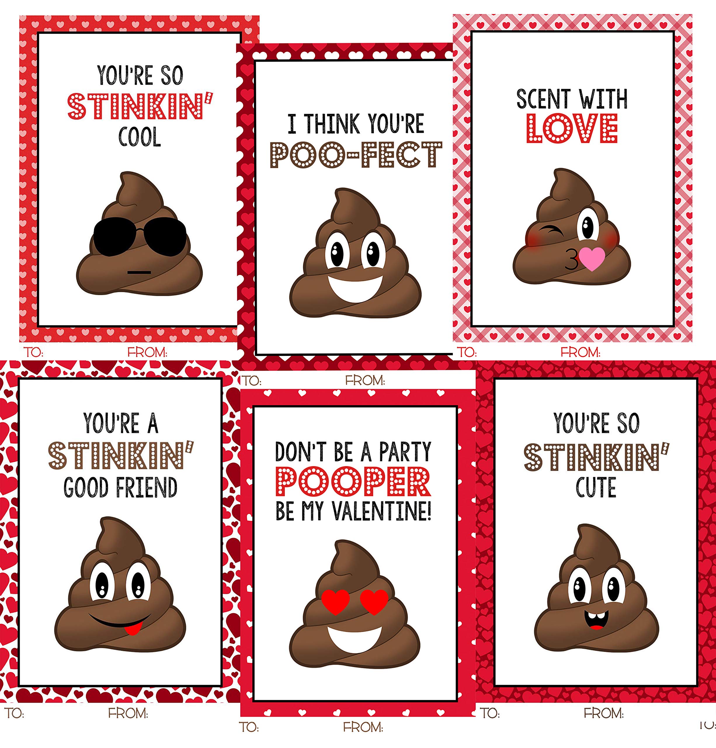 Silly Goose Gifts Poop Emoji Funny Themed Valentine Day Classroom Sharing Card Set (24 Included) Class Exchange Kids Valentine's Pack