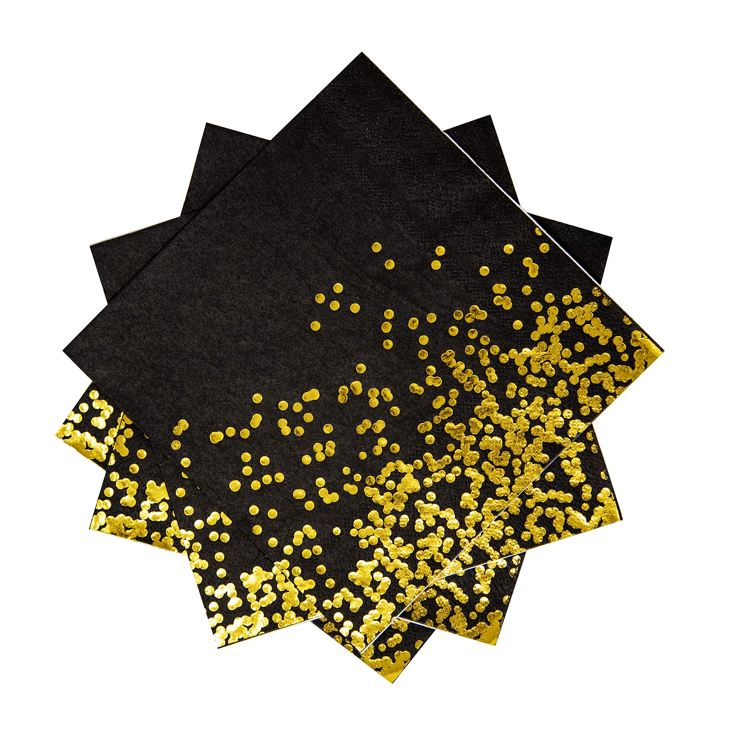 Party Chic Black and Gold Party Supplies Disposable Napkins Gold Dot Confetti Paper Napkins for Birthday Anniversary New Years Graduation Wedding Christmas 3-Ply 50 Pack