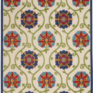 Nourison Aloha Indoor/Outdoor Blue/Multicolor 5'3" x 7'5" Area -Rug, Easy -Cleaning, Non Shedding, Bed Room, Living Room, Dining Room, Deck, Backyard, Patio (5x7)