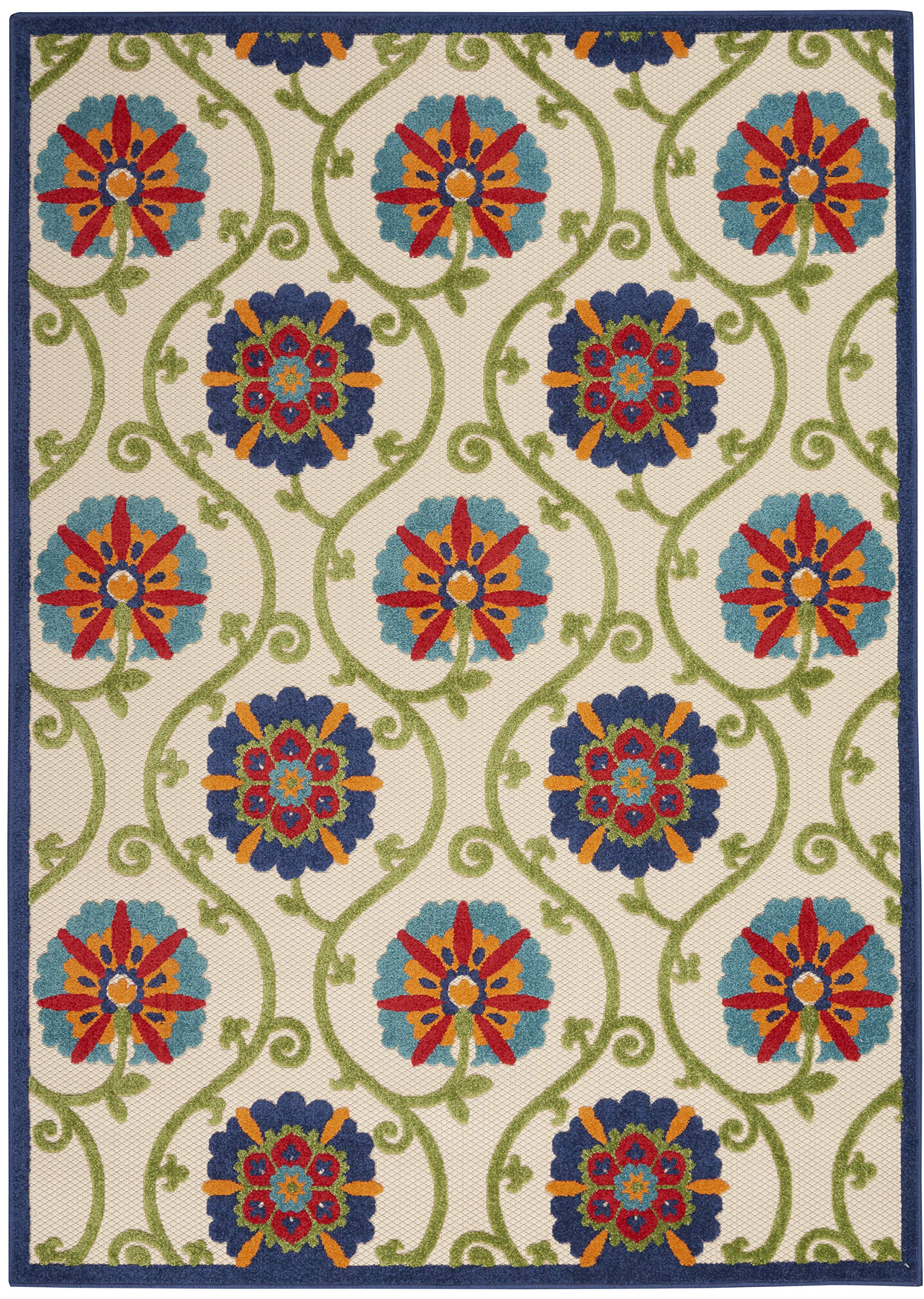 Nourison Aloha Indoor/Outdoor Blue/Multicolor 5'3" x 7'5" Area -Rug, Easy -Cleaning, Non Shedding, Bed Room, Living Room, Dining Room, Deck, Backyard, Patio (5x7)