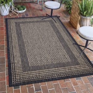 benissimo 4 x 6 indoor outdoor rug tile collection, woven, jute backing area carpet for living room, bedroom, kitchen, entryway, hallway, patio, farmhouse decor, navy