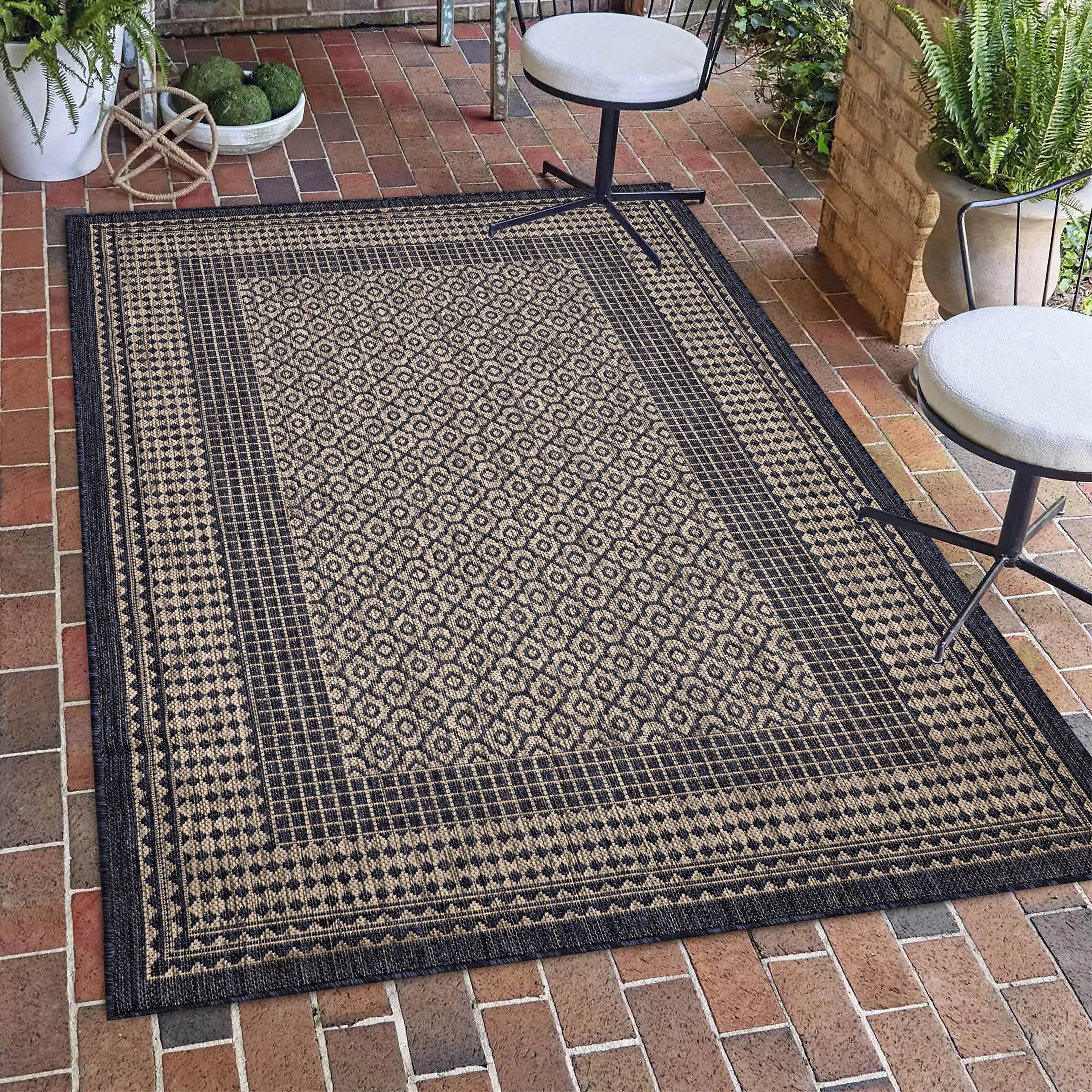 Benissimo 4 x 6 Indoor Outdoor Rug Tile Collection, Woven, Jute Backing Area Carpet for Living Room, Bedroom, Kitchen, Entryway, Hallway, Patio, Farmhouse Decor, Navy