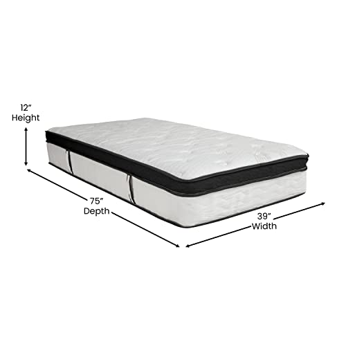 Flash Furniture Capri Comfortable Sleep 12 Inch CertiPUR-US Certified Memory Foam & Pocket Spring Mattress, Twin Mattress in a Box White