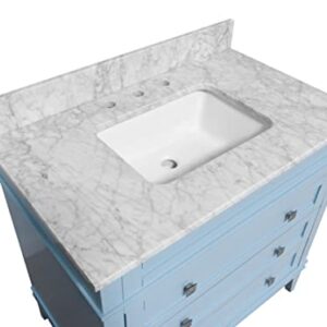 Eleanor 36-inch Bathroom Vanity (Carrara/Powder Blue): Includes Powder Blue Cabinet with Authentic Italian Carrara Marble Countertop and White Ceramic Sink