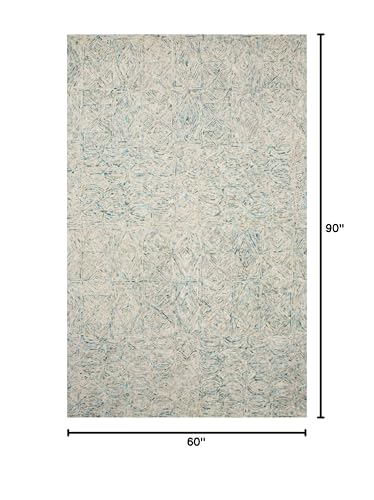 Loloi Peregrine 5'-0" x 7'-6" Area Rug in Aqua - Vintage Inspired Rectangle Area Rug, Hand Tufted Soft Wool Rug for Living Room, Bedroom, Dining Area, Dorm, Home Office