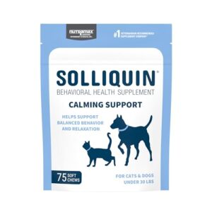 nutramax solliquin calming behavioral health supplement for small to medium dogs and cats - with l-theanine, magnolia / phellodendron, and whey protein concentrate, 75 soft chews