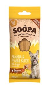 soopa grain free banana and peanut butter dental dog treats, 4 sticks,100 g (pack of 1)