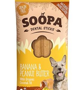 Soopa Grain Free Banana and Peanut Butter Dental Dog Treats, 4 Sticks,100 g (Pack of 1)