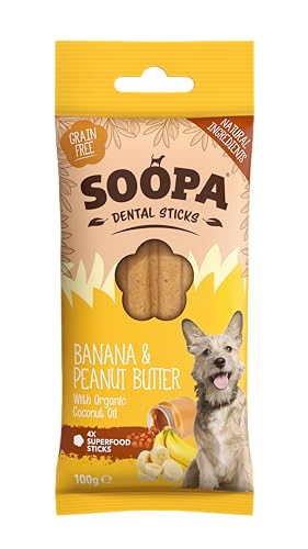 Soopa Grain Free Banana and Peanut Butter Dental Dog Treats, 4 Sticks,100 g (Pack of 1)