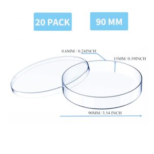 20 Pack Sterile Plastic Petri Dishes with Lid, 90mm Dia x 15mm Deep