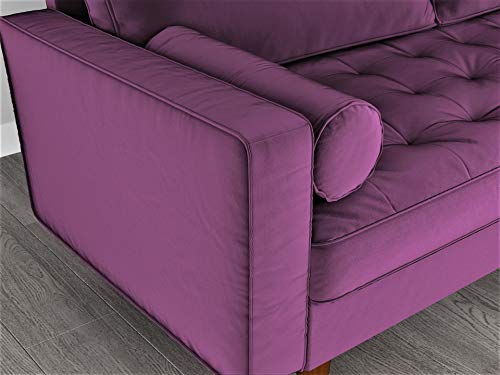 Container Furniture Direct Womble 58 Inch Velvet Loveseat Sofa with Elegant Button Tufted Upholstery, Square Arms, Splayed Wood Legs, Includes Matching Bolster Pillows, Ruby