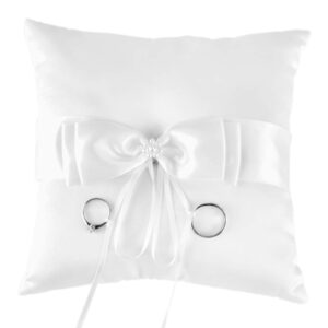 Little World Ring Pillow Pearls, Decor Bridal Wedding Ivory Ring Bearer Pillow, 7.8 Inch x 7.8 Inch (White)