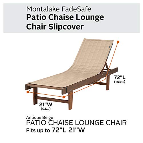 Classic Accessories Montlake Water-Resistant 72 Inch Patio Chaise Lounge Slipcover, Antique Beige, Patio Furniture Covers