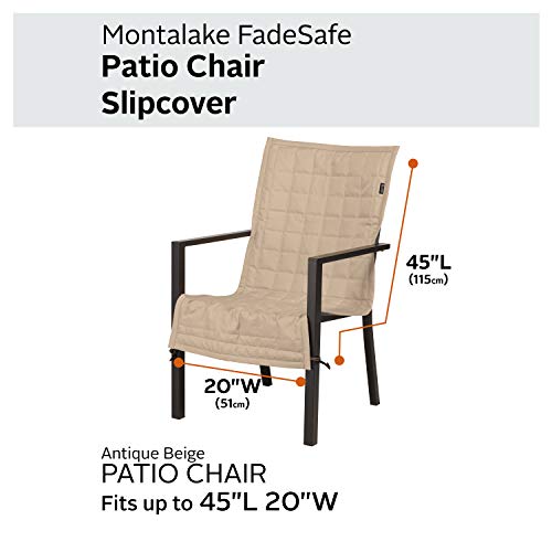 Classic Accessories Montlake Water-Resistant 45 Inch Patio Chair Slipcover, Antique Beige, Patio Furniture Covers