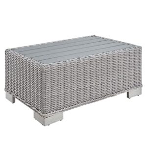 modway conway 32" modern rattan outdoor coffee table in light gray