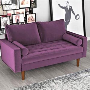 Container Furniture Direct Womble 58 Inch Velvet Loveseat Sofa with Elegant Button Tufted Upholstery, Square Arms, Splayed Wood Legs, Includes Matching Bolster Pillows, Ruby