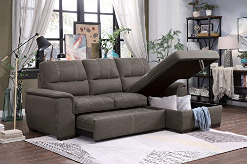 Homelegance 98" Convertible Sectional Sofa with Storage, Taupe