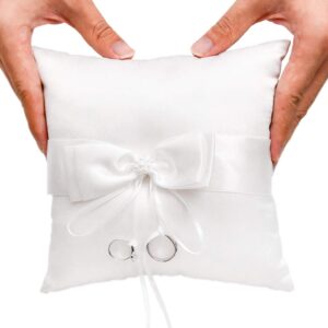 Little World Ring Pillow Pearls, Decor Bridal Wedding Ivory Ring Bearer Pillow, 7.8 Inch x 7.8 Inch (White)