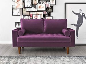 container furniture direct womble 58 inch velvet loveseat sofa with elegant button tufted upholstery, square arms, splayed wood legs, includes matching bolster pillows, ruby