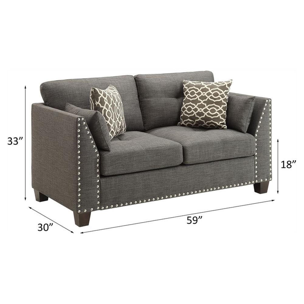 Acme Laurissa Track Arm Loveseat with Nailhead Trim in Light Charcoal Linen